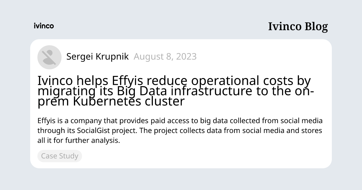Ivinco helps Effyis reduce operational costs by migrating its Big Data ... Ivinco helps Effyis reduce operational costs by migrating its Big Data ...